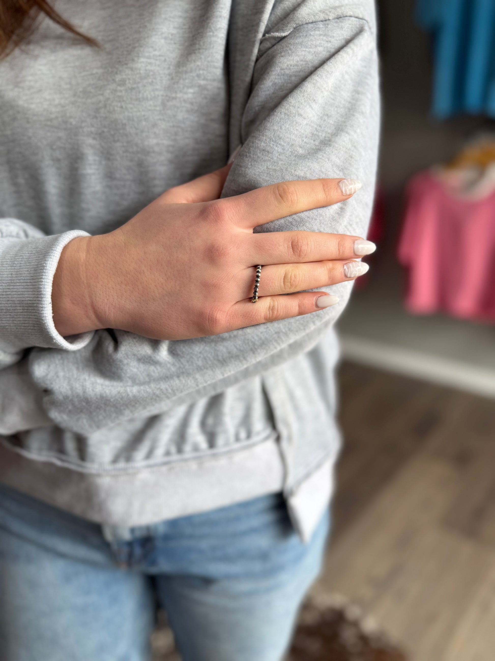 Sterling silver pearls stretchy ring – Burch's Western Outfitters